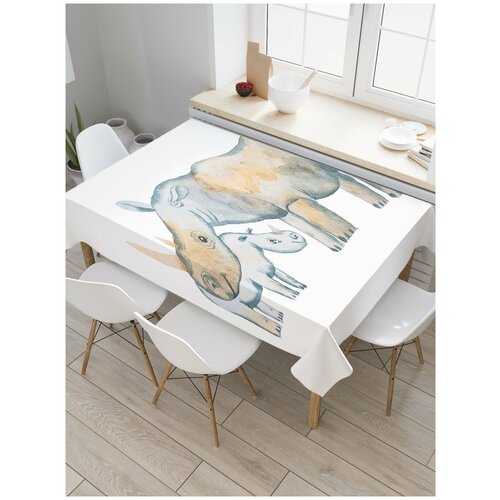 Скатерть прямоугольная JoyArty на кухонный стол "Носорог с детенышем" из оксфорда, 180x145 см