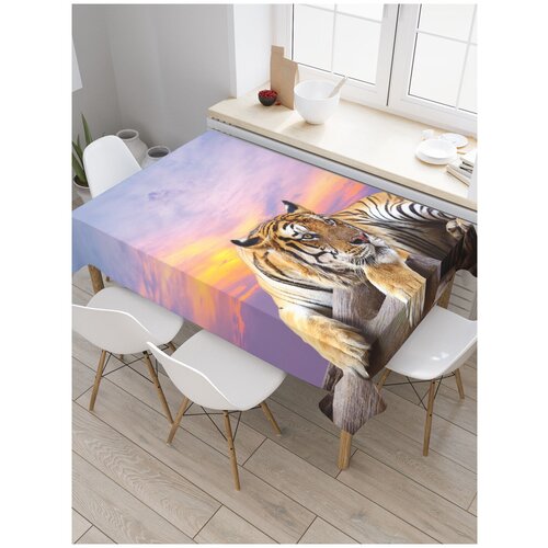 Скатерть прямоугольная JoyArty "Тигр за небесами" из сатена, 180x145 см