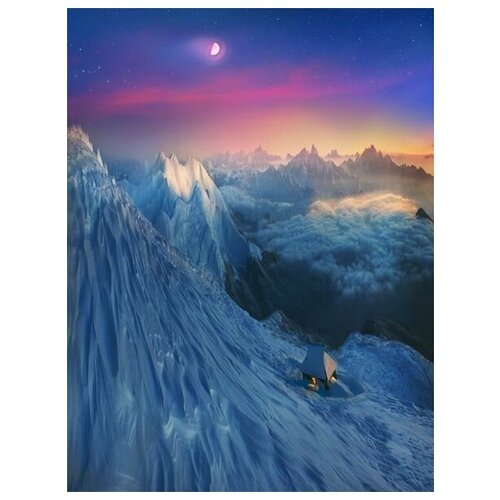 Постер на холсте Домик в снежных горах 40см. x 53см.