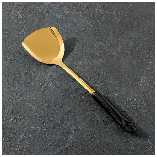 Лопатка кухонная КНР Base, 34,5х10х4 см, цвет ручки черный, металла золотой