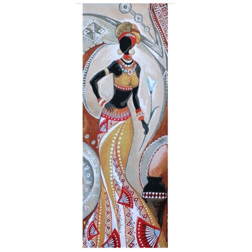 Картина гобеленовая в багетной раме, "Африканка с цветком" 39x101