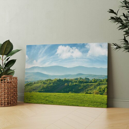 Картина на холсте (пейзаж панорама сельский горный летний) 20x30 см/для интерьера/в комнату/на стену/в подарок