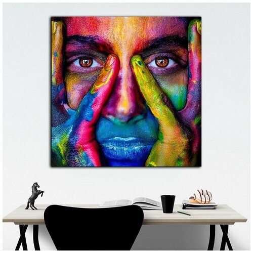 Картина на Холсте - "Лицо в красках", размер 70х70 см