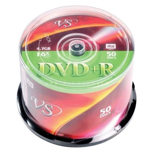 Диски DVD+R (плюс) VS 4,7 Gb 16x Cake Box (упаковка на шпиле), комплект 50 шт, VSDVDPRCB5001
