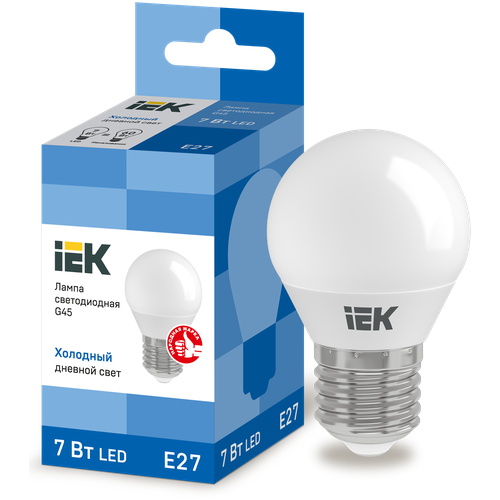 Лампа светодиодная LED 7вт Е27 дневной шар ECO | код. LLE-G45-7-230-65-E27 | IEK (90шт. в упак.)