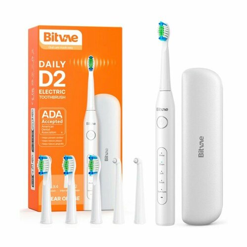 Электрическая зубная щетка Bitvae D2 Daily Toothbrush, звуковая, 40000 дв/мин, 4 насадки