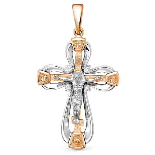 Крестик Vesna jewelry, комбинированное золото, 585 проба, родирование, бриллиант