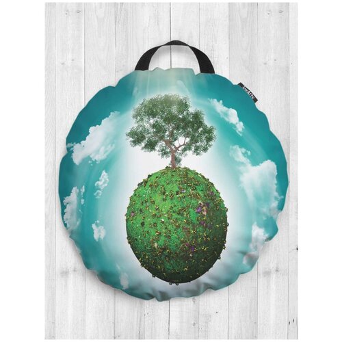 Декоративная подушка сидушка JoyArty "Планета с деревом" на пол круглая, 52 см