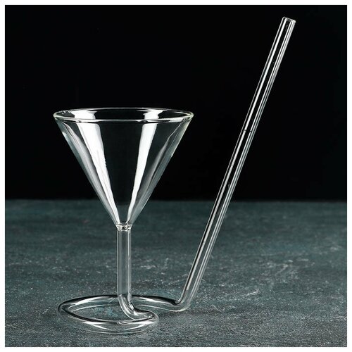 Подарки Стеклянный бокал с трубочкой для вина (180 мл)