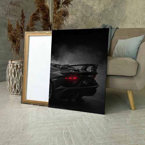 Картина на холсте "Черно-белое фото спортивного автомобиля" 80x100 см. Интерьерная, на стену.