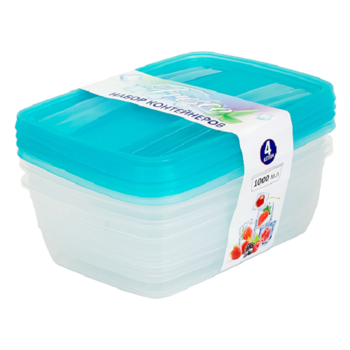 Пищевой контейнер Fresco 1000мл 4 шт / ёмкость для сыпучих продуктов / контейнер для еды, цвет бриз