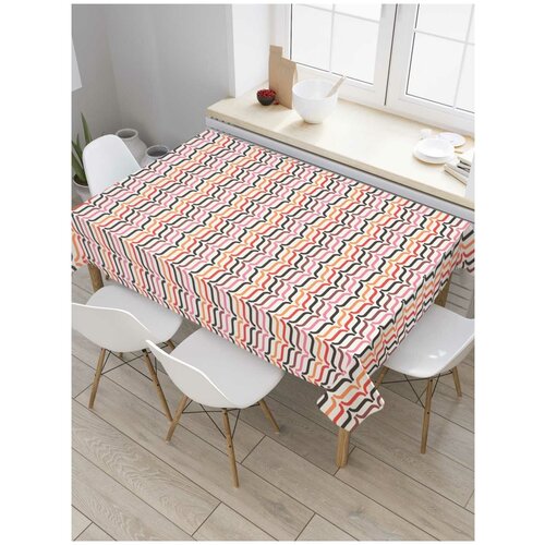 Скатерть прямоугольная JoyArty на кухонный стол "Горизонтальные волнистые формы" из оксфорда, 180x145 см