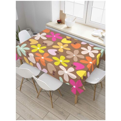 Скатерть прямоугольная JoyArty на кухонный стол "Яркий цветочный минимализм" из оксфорда, 120x145 см