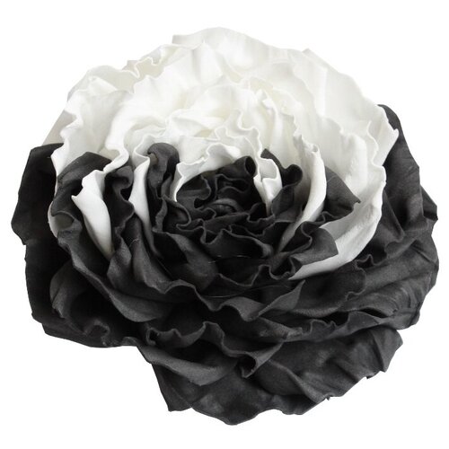Заколка брошь черная с белым в виде крупного цветка роза 180122мп