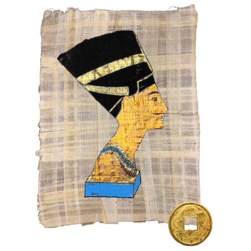 Холст из папируса с рисунком №54(31,5 х 23) + монета "Денежный талисман"