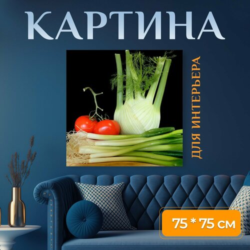 Картина на холсте "Овощи, фенхель, помидоры" на подрамнике 75х75 см. для интерьера