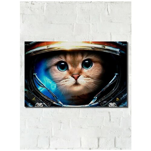 Картина интерьерная на дереве космос космический кот космонавт - 6837 Г