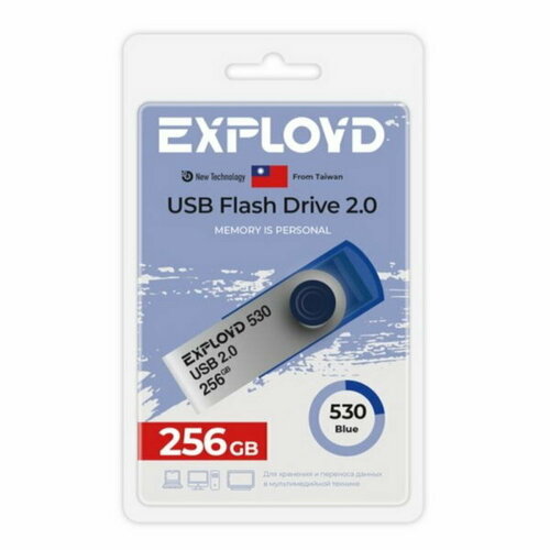 Флешка mini,256 Гб, USB 2.0, чт до 20 Мб/с, зап до 10 Мб/с, синяя