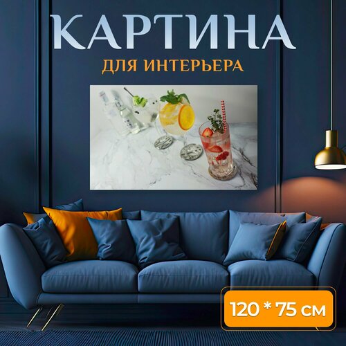 Картина на холсте "Джин тоник, коктейли, летние напитки" на подрамнике 120х75 см. для интерьера