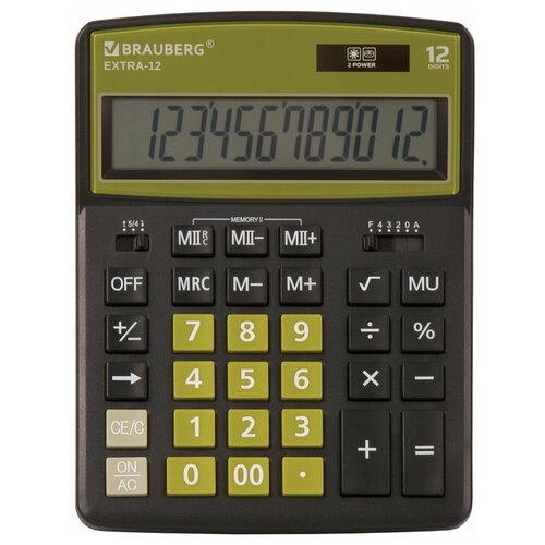 Калькулятор бухгалтерский BRAUBERG Extra-12, черно-оливковый