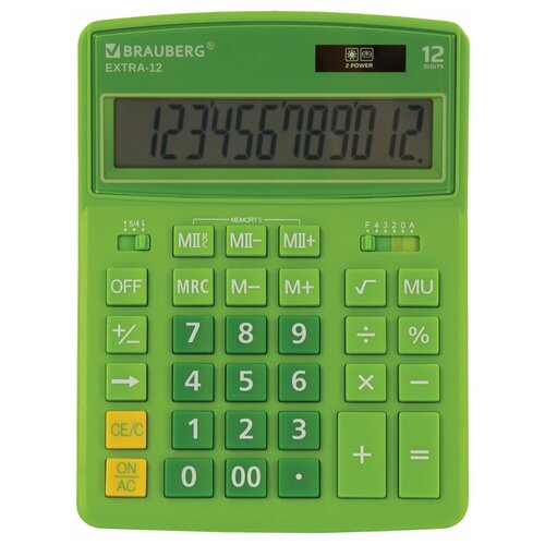 Калькулятор бухгалтерский BRAUBERG Extra-12, зеленый, 2 шт.