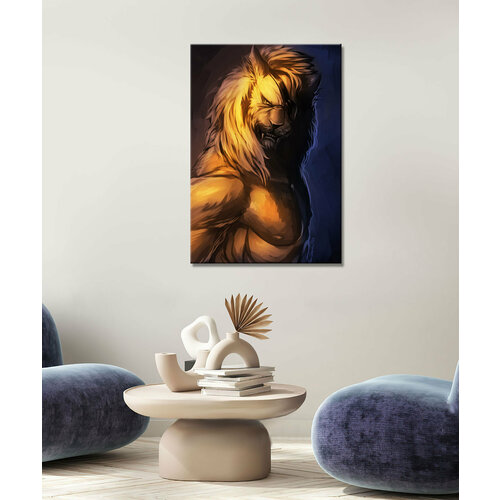 Картина - Лев, лев арт, лев царь зверей, лев фурри, лев иллюстрация (5) 50х70