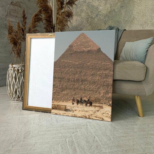 Картина на холсте (пирамида хеопса чудо света в гизе египет хефрена и большой сфинкс) 40x60 см/для интерьера/в комнату/на стену/в подарок
