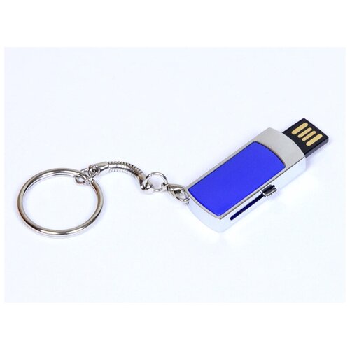 Металлическая выдвижная мини флешка для нанесения логотипа (128 Гб / GB USB 2.0 Темно - синий/Dark Blue 401 гравировка)