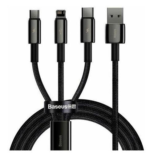 Кабель для зарядки с тремя разъёмами, USB-кабель Baseus Tungsten 3in1 - USB Type C / Lightning / micro USB 3,5 A 1,5 м, черный (CAMLTWJ-01)