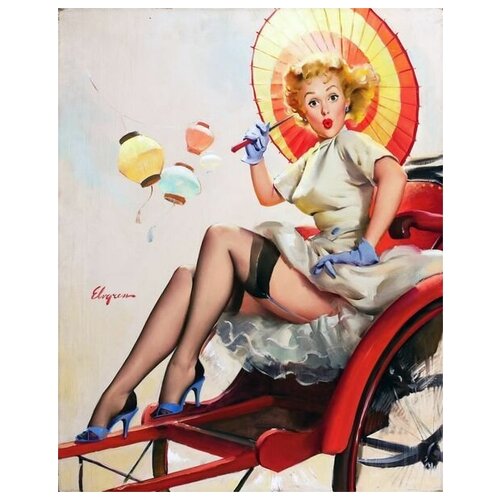 Постер на холсте Девушка с зонтиком в коляске 40см. x 50см.