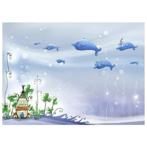Постер на холсте Сказочный пейзаж с дельфинами 55см. x 40см.