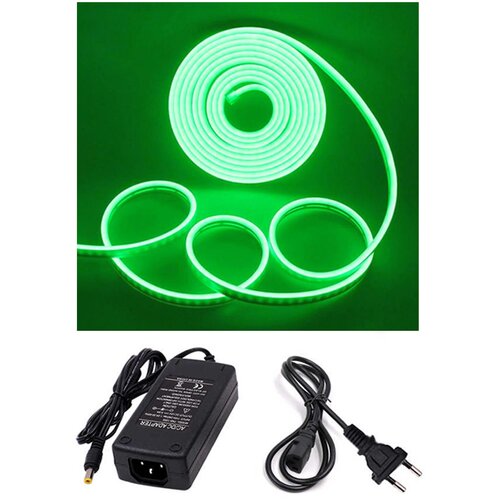 Неоновая светодиодная лента 5м, 24V, IP67 / комплект с адаптером / цвет зеленый