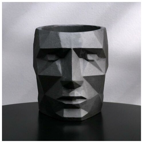 FlashMe Кашпо полигональное из гипса «Голова», цвет чёрный, 11 × 13 см