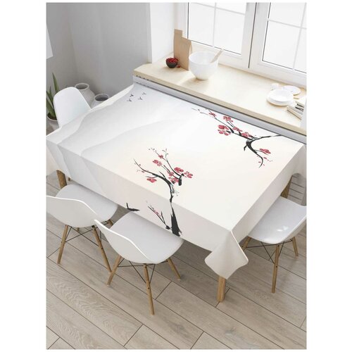 Скатерть прямоугольная JoyArty на кухонный стол "Ветки тоскуют по птицам" из оксфорда, 120x145 см