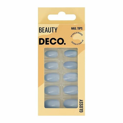 Набор накладных ногтей с клеевыми стикерами DECO. BEAUTY glossy blue chic (24 шт + клеевые стикеры 24 шт)