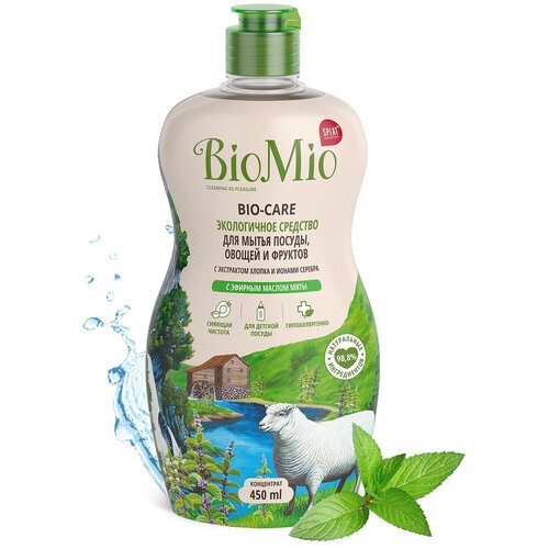 BioMio Средство для мытья посуды, овощей и фруктов Мята, 0.45 л, 0.51 кг