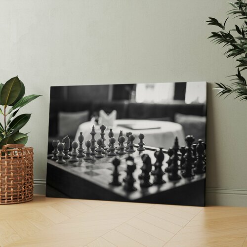 Картина на холсте (шахматная доска фигуры игра спорт) 80x100 см/для интерьера/в комнату/на стену/в подарок