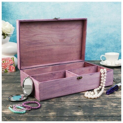 Подарочный ящик Дарим Красиво 34х21,5х10,5 см, деревянный, 3 отдела, фиолетовый (3280405)