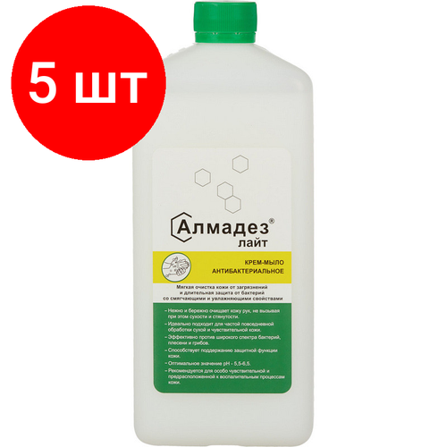 Комплект 5 штук, Мыло жидкое дезинф. Алмадез-Лайт антибактериальное 1.0 л(с дозатором)