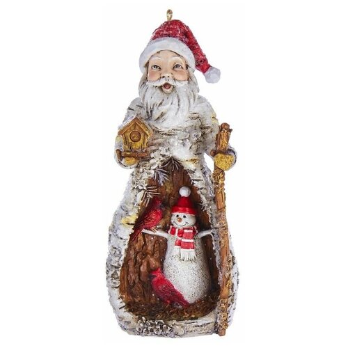 Kurts Adler Елочная игрушка Санта Клаус - Хранитель Леса 12 см с посохом и скворечником, подвеска E0321