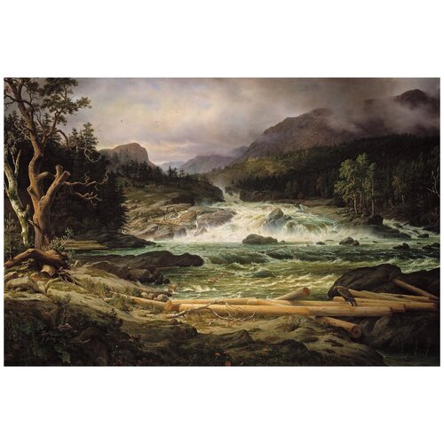 Репродукция на холсте Водопад Лабро в Конгсберге Фернли Томас 45см. x 30см.