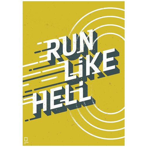 Постер мотиватор на стену в подарок "Run Like Hell" размера 60х90см 600*900 мм в черной раме для декора комнаты, офиса и дома