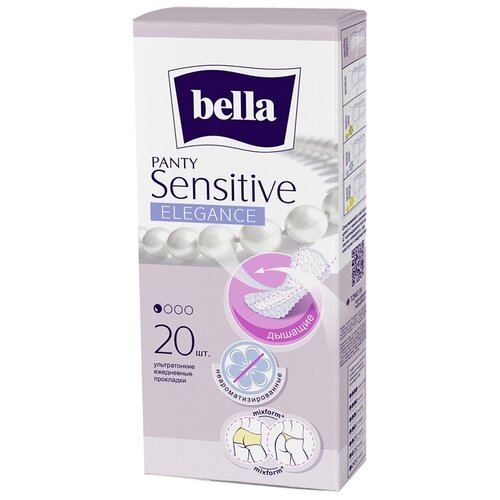 Bella прокладки ежедневные Panty sensitive elegance, 1 капля, 20 шт., белый
