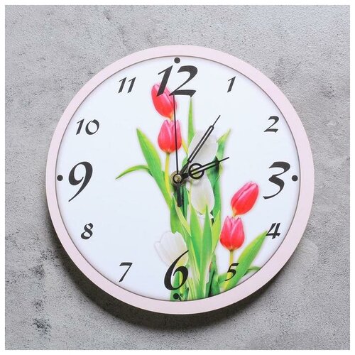 Часы настенные "Тюльпаны", дискретный ход, d-23. см