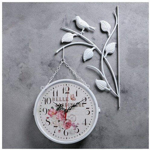 Часы настенные baojuzi двойные, серия: Садовые, "Птички на ветке", белые, d 23 см