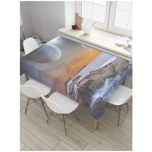 Скатерть прямоугольная JoyArty на кухонный стол "Космические аномалии у реки" из оксфорда, 180x145 см