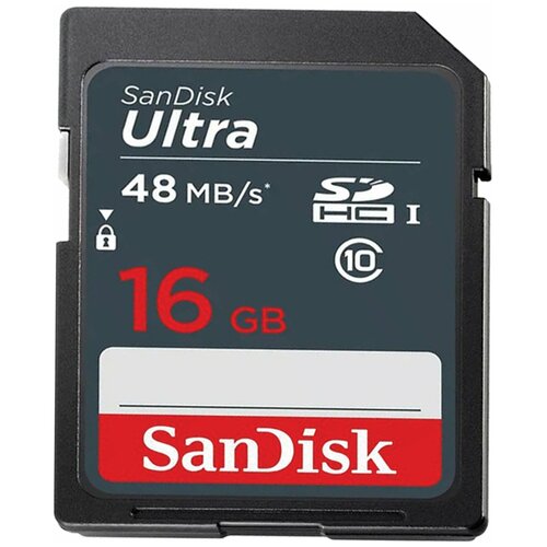 Карта памяти SDHC, 16 GB, SANDISK Ultra, UHS-I U1, 48 Мб/ сек. (class 10), DUNB-016G-GN3IN