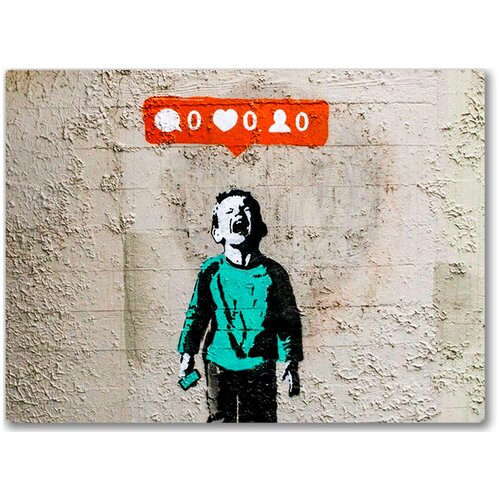 Картина/Граффити/ Бэнкси "Мальчик с телефоном"/ Интерьерная фреска на доске/30х24см