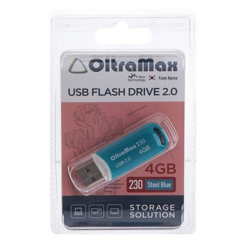 Флешка OltraMax 230, 4 Гб, USB2.0, чт до 15 Мб/с, зап до 8 Мб/с, синяя