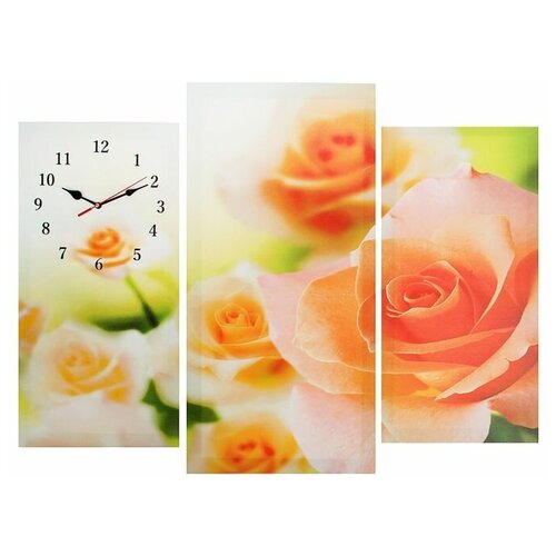 Часы настенные Сюжет модульные, "Розовые розы", 60х80 см